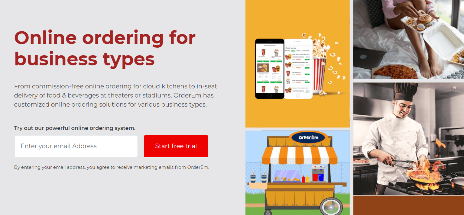 Online ordering for business types